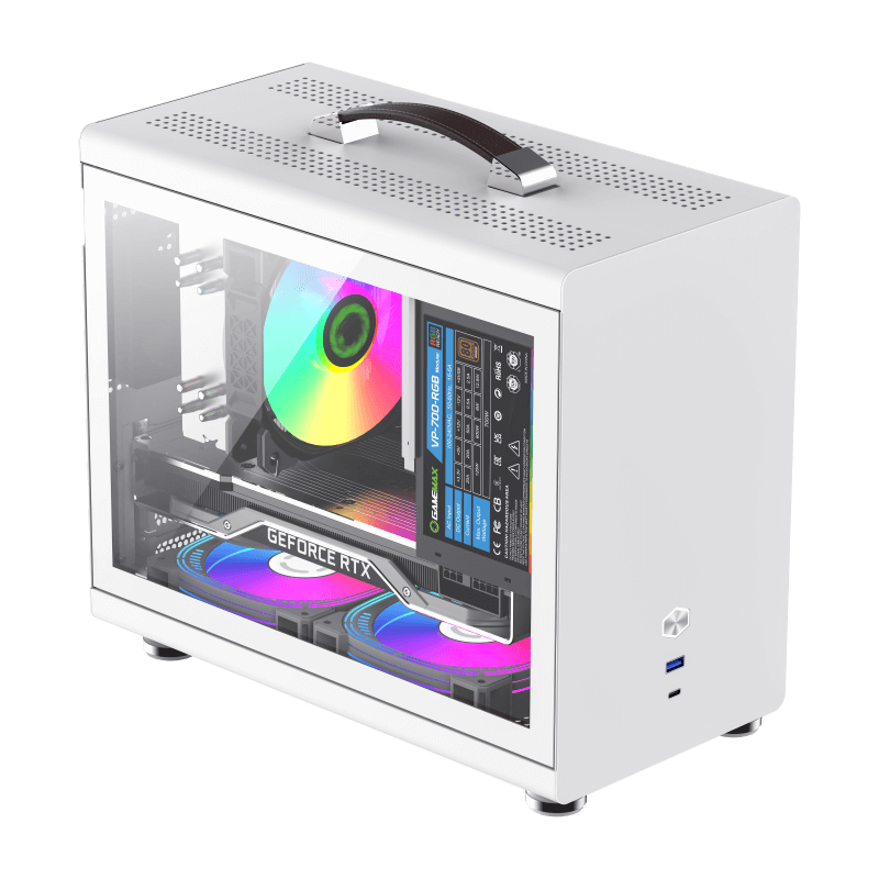 GameMax Spark Mini White Gaming PC Case with ARGB Fans-White PC Case