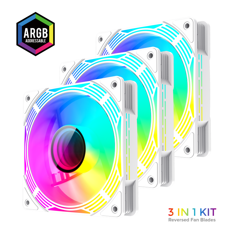 GameMax KF300R white Reverse ARGB 120mm case fan 3 pin | Ideal for PSU ...