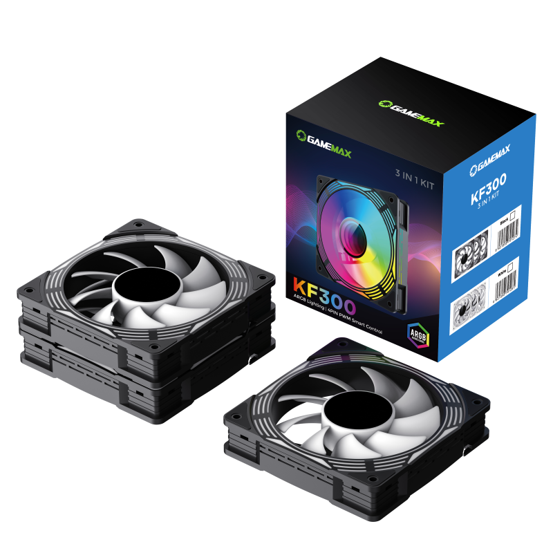 GameMax KF300 Black 120mm ARGB Fan 3-Pack with V4.0 Hub & Remote | High ...