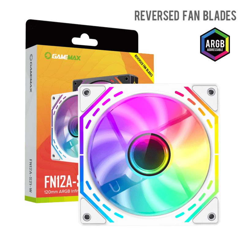 GAMEMAX FN12A-S2I-RW Reverse 120mm White ARGB PC case fan Powers Air ...