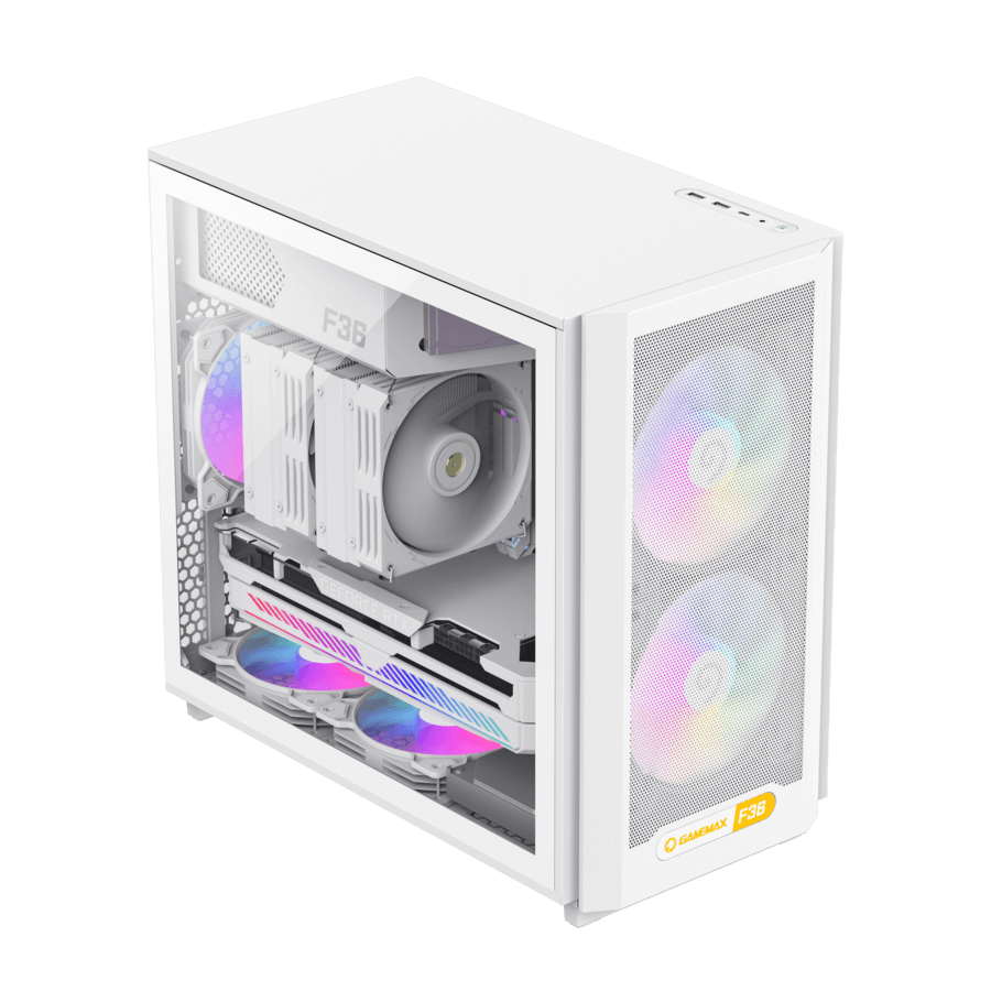 GameMax F36 White Micro-ATX Gaming PC Case with ARGB Fans-White PC Case