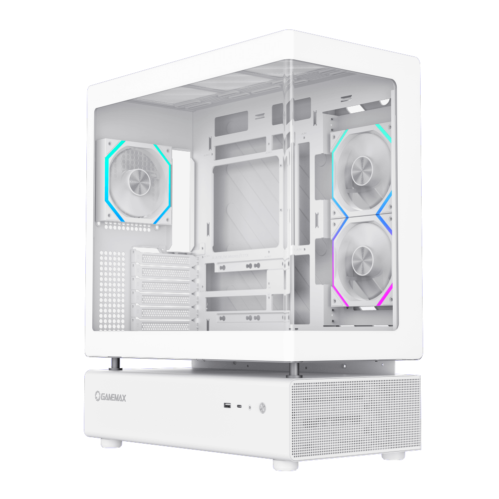 Gamemax N80 White Gaming PC Case-270° FULL VIEW TEMPERED GLASS DESIGN ...