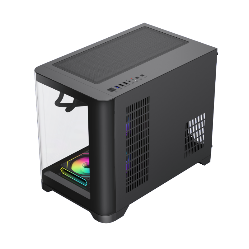 HYPE Curved Glass Micro ATX PC Case with ARGB Cooling Fans