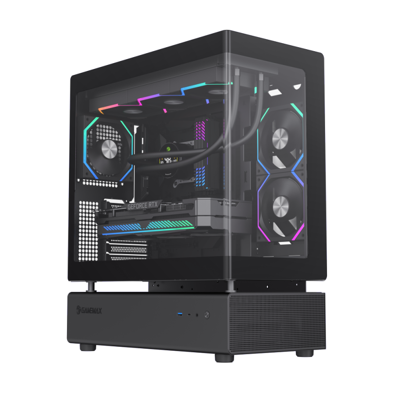 Gamemax N80 BK Gaming PC Case-270° FULL VIEW TEMPERED GLASS DESIGN