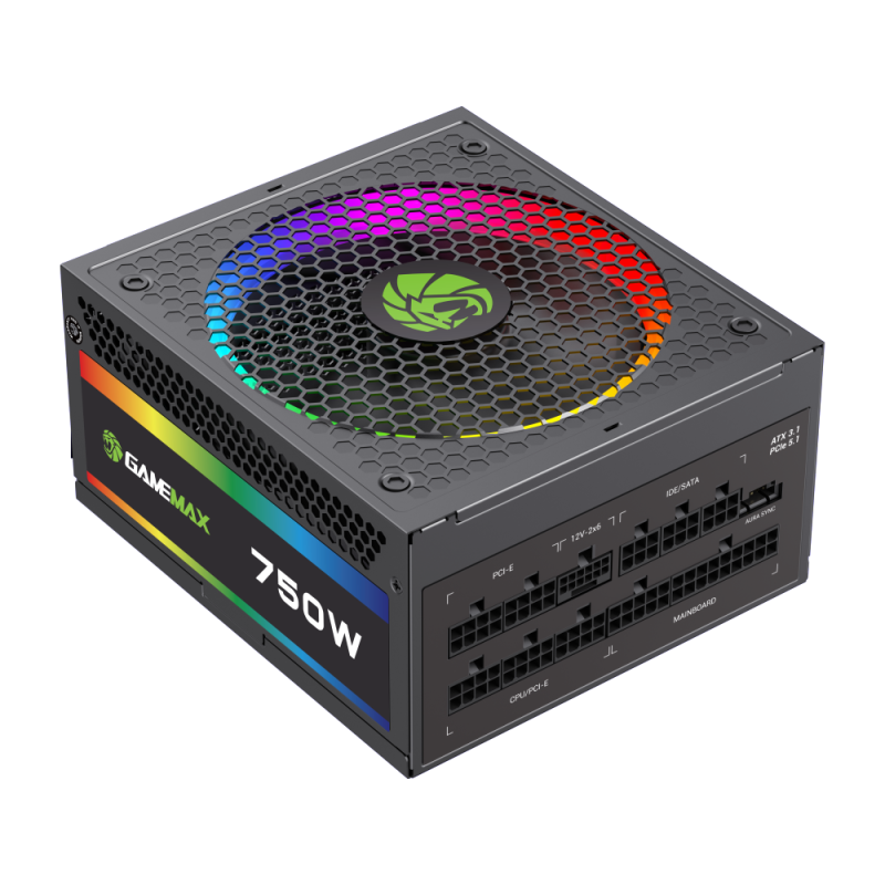 Power Supply RGB 750W Fully Modular 80+ Gold Certified with RGB Light ...