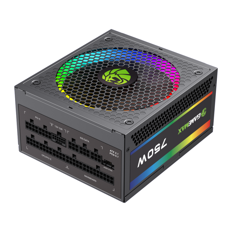 Power Supply RGB 750W Fully Modular 80+ Gold Certified with RGB Light ...