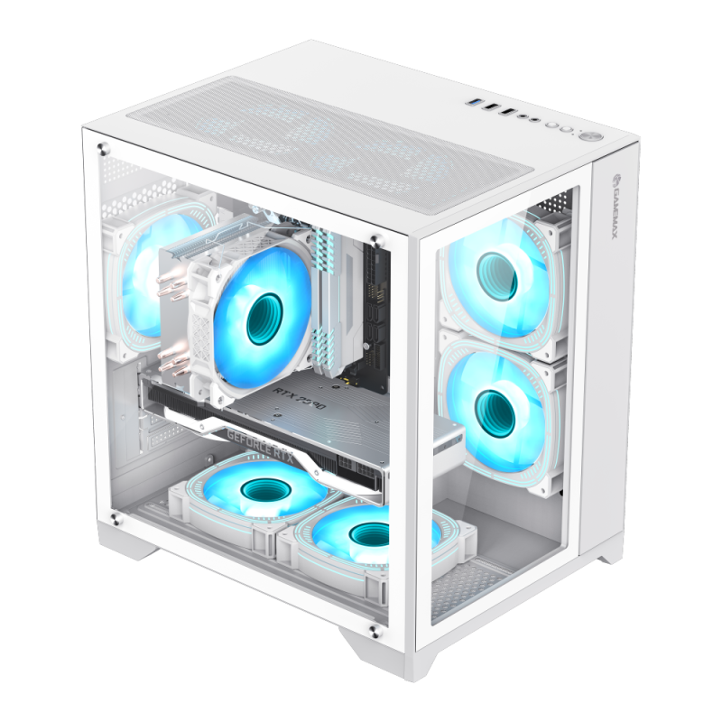 GameMax Infinity mini PC Case with ARGB Fans-White PC Case