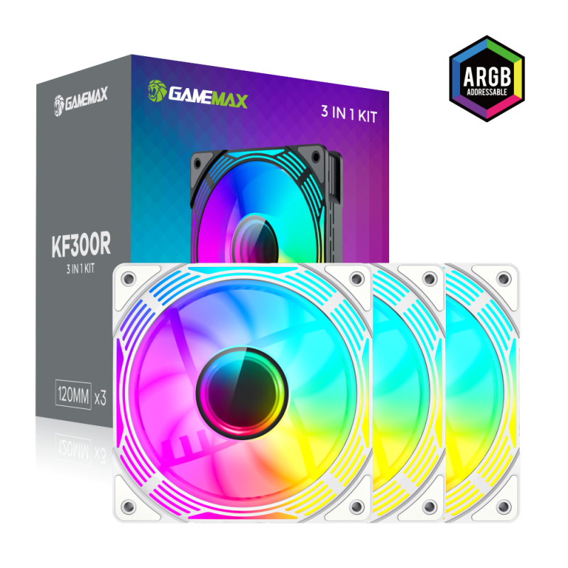 GameMax KF300R white Reverse ARGB 120mm case fan 3 pin | Ideal for PSU ...