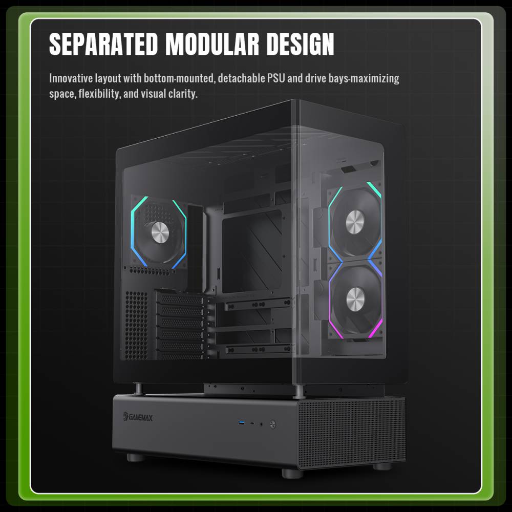 Gamemax N80 BK Gaming PC Case-270° FULL VIEW TEMPERED GLASS DESIGN