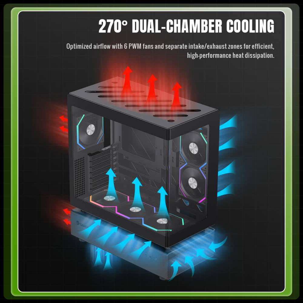 Gamemax N80 BK Gaming PC Case-270° FULL VIEW TEMPERED GLASS DESIGN