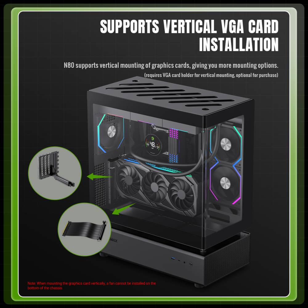 Gamemax N80 BK Gaming PC Case-270° FULL VIEW TEMPERED GLASS DESIGN
