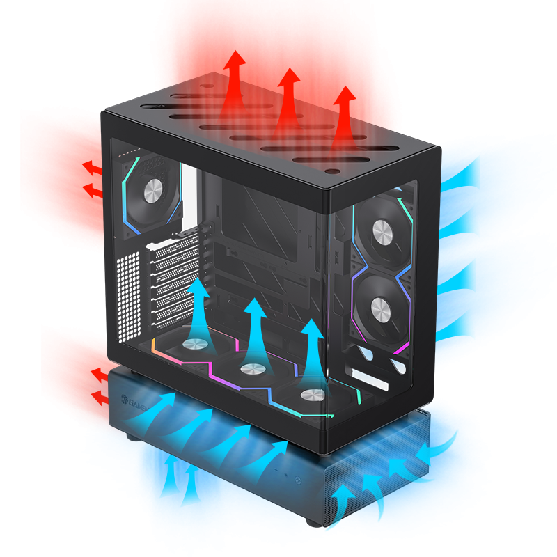 Gamemax N80 BK Gaming PC Case-270° FULL VIEW TEMPERED GLASS DESIGN