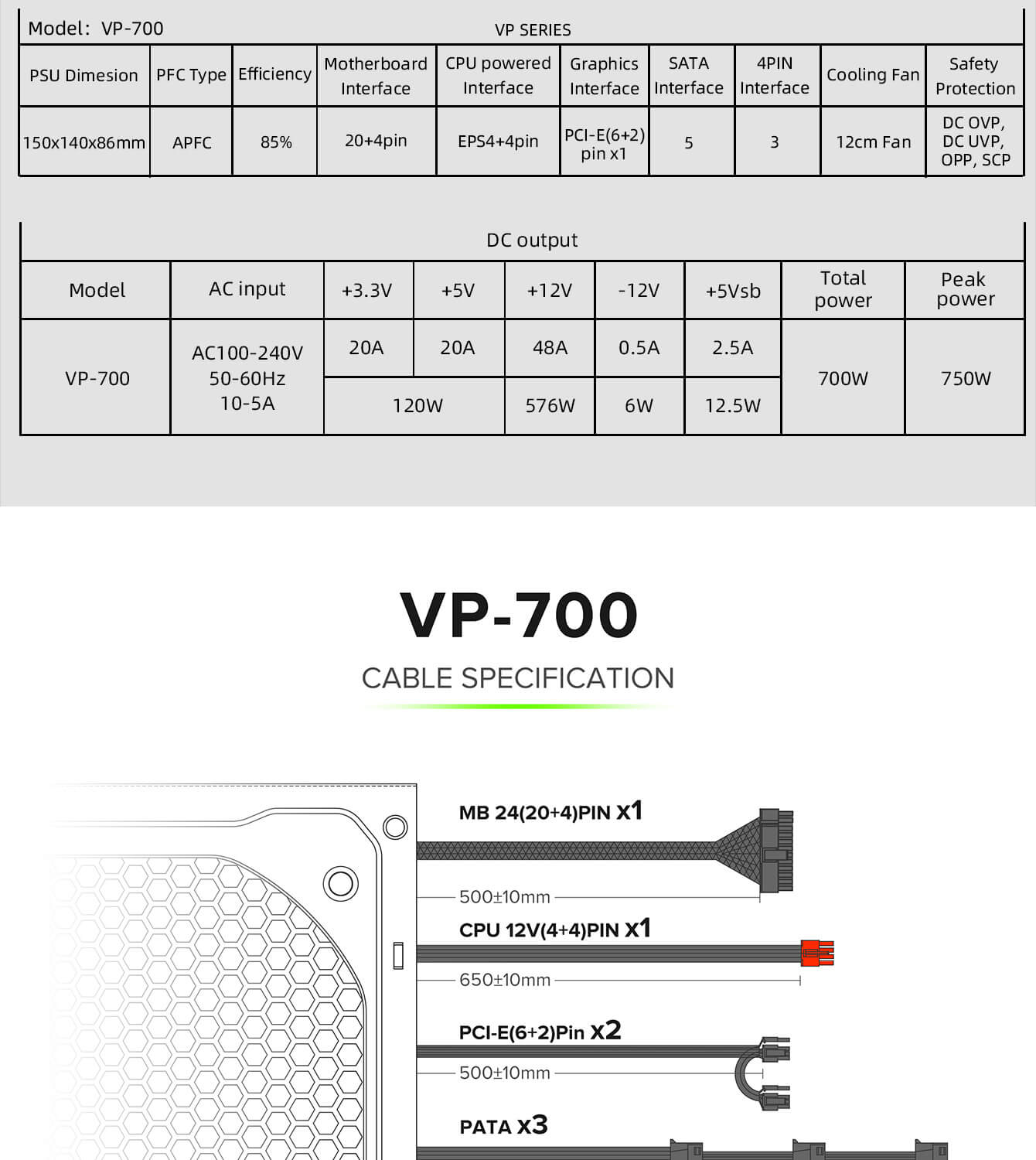 GameMax VP-700 80 Plus Bronze Power Supply