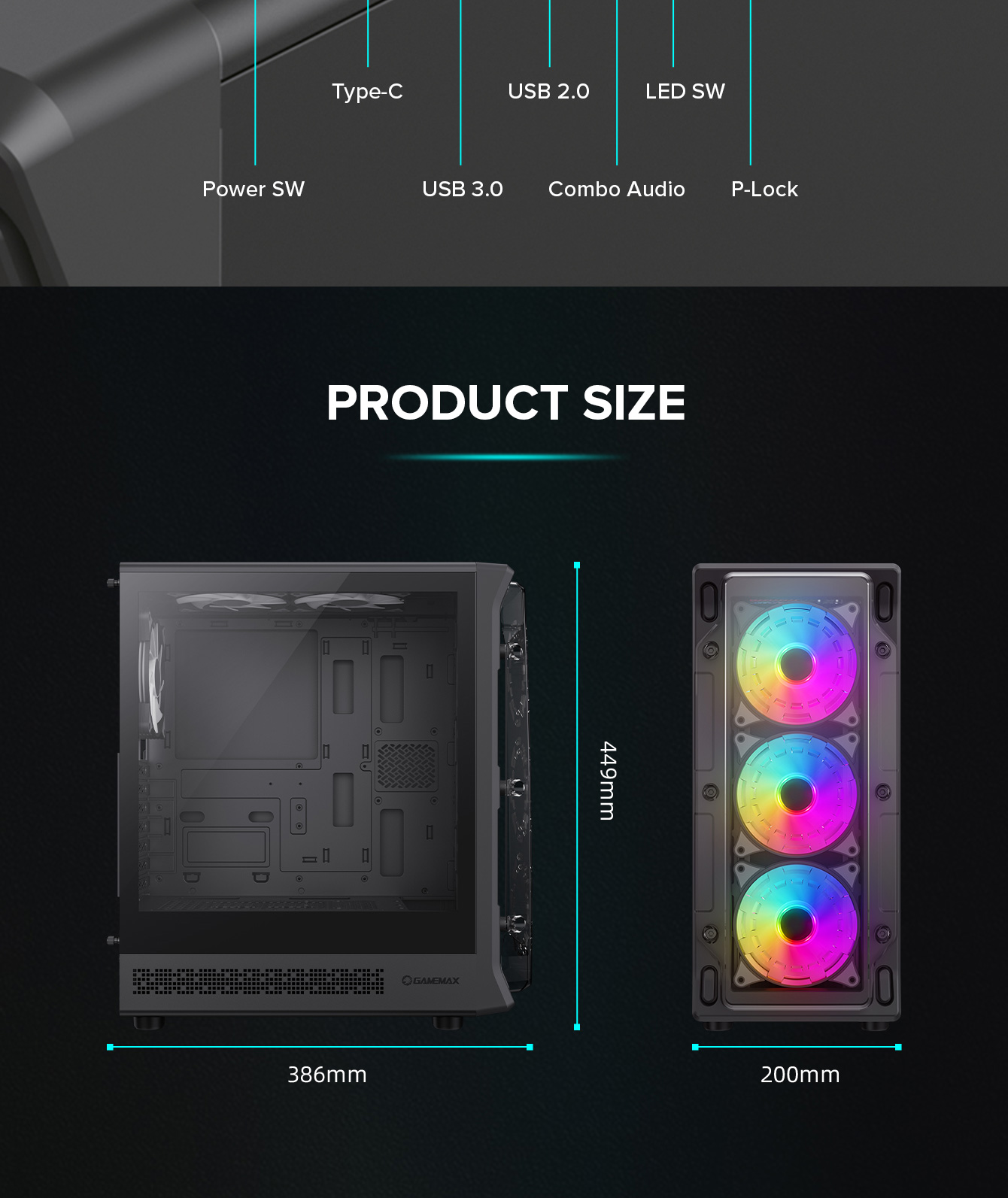 Starlight 2 AB-Mid Tower ATX Gaming PC Cases