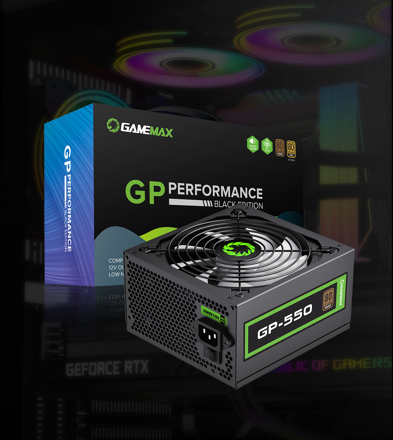GameMax GP-550 Power Supply 14CM Fan 80 Plus Bronze PSUs