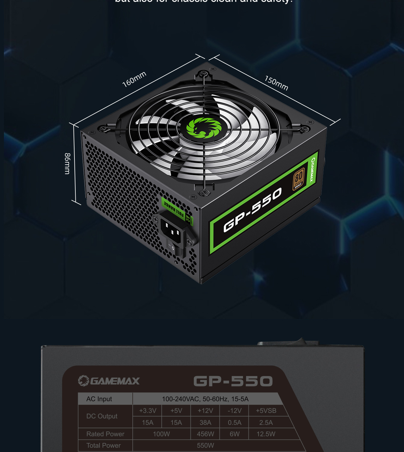 GameMax GP-550 Power Supply 14CM Fan 80 Plus Bronze PSUs