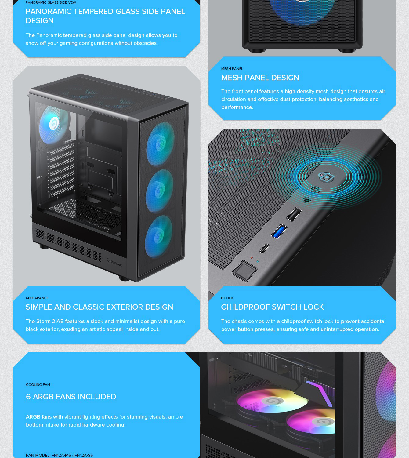 GameMax ATX Mid Tower Gaming Case - 6x ARGB Fans Pre-installed ...