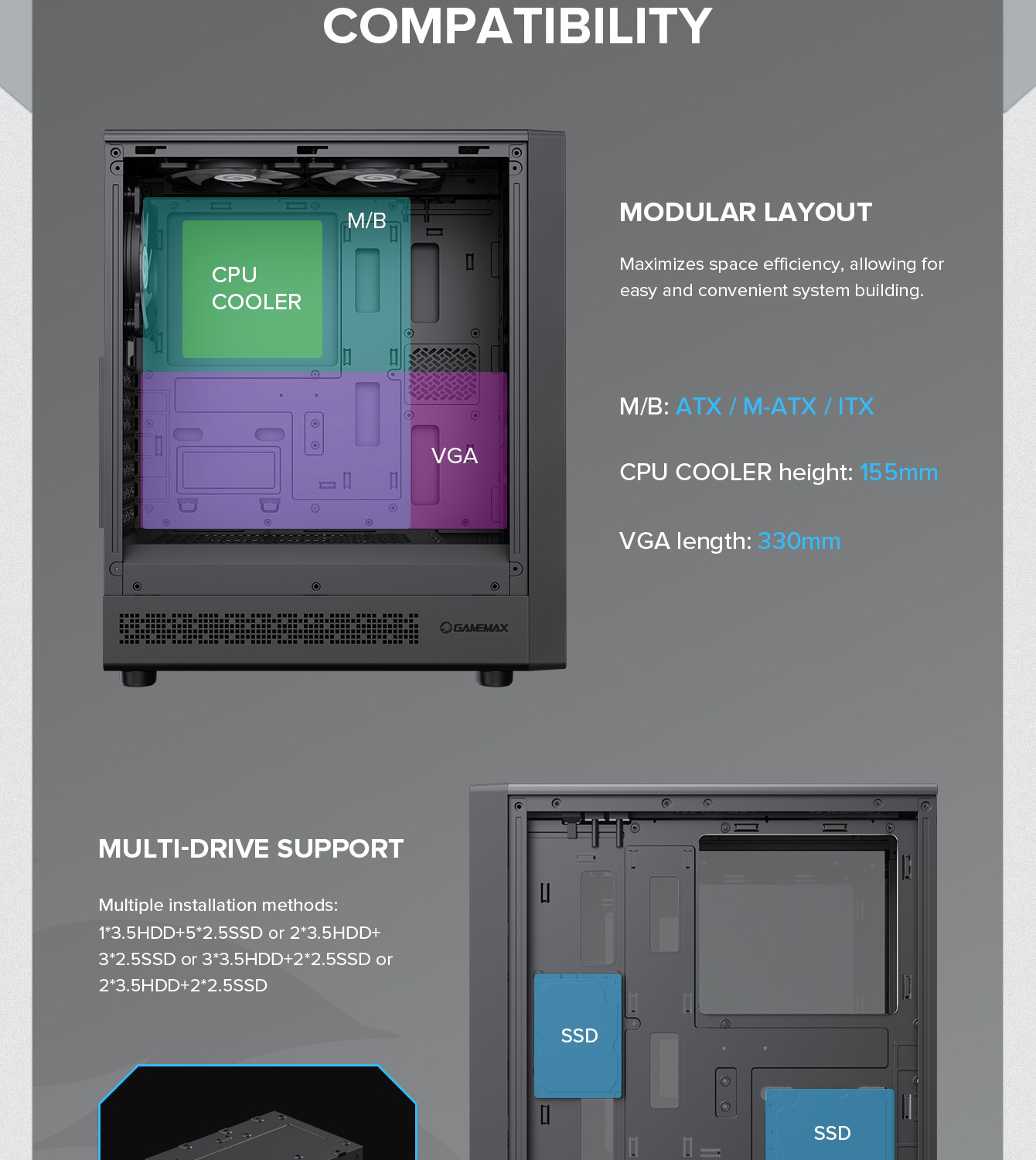 GameMax ATX Mid Tower Gaming Case - 6x ARGB Fans Pre-installed ...