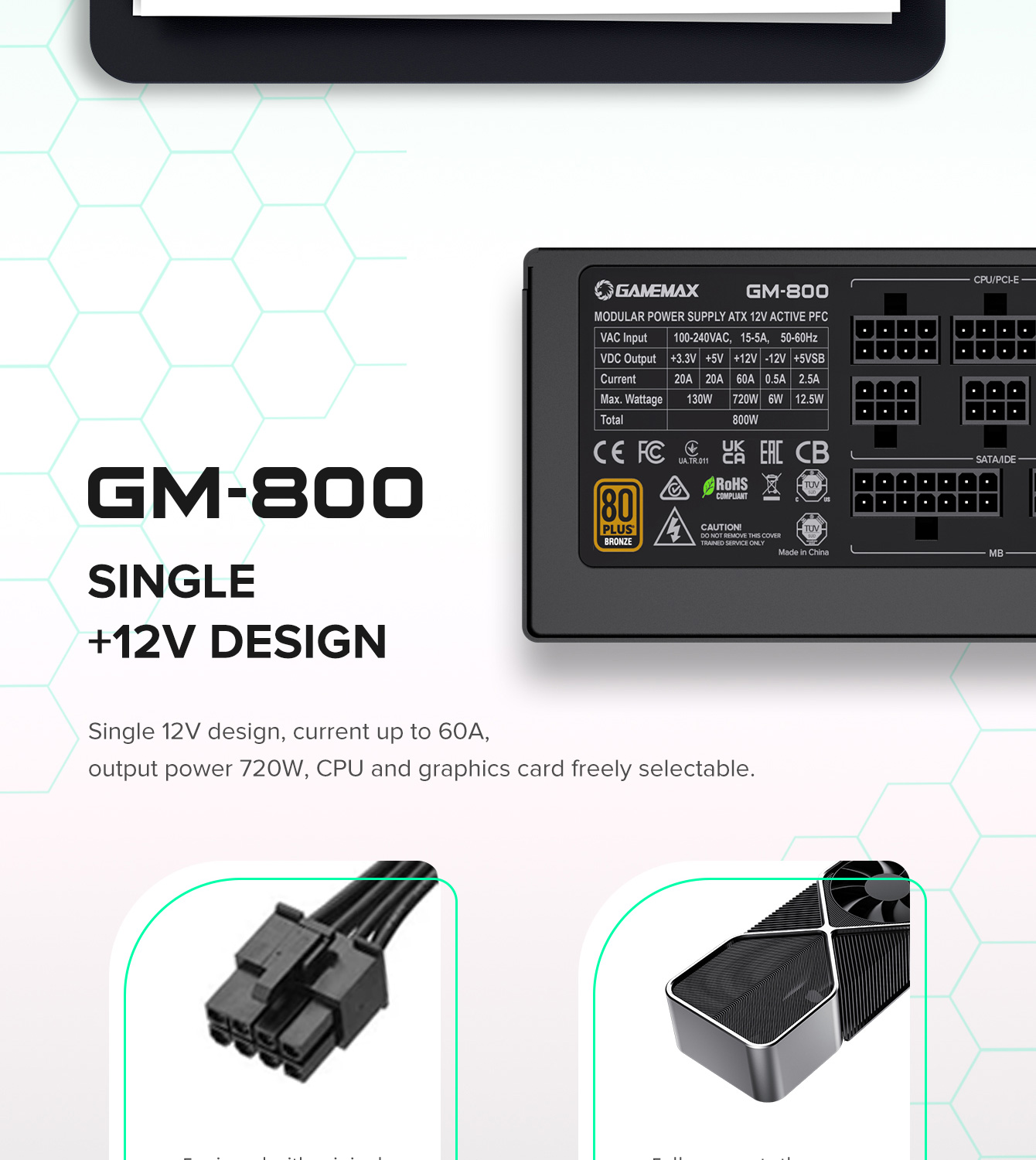 GameMax GM-800 Power Supply Full Modular 80PLUS Bronze Certified Power ...