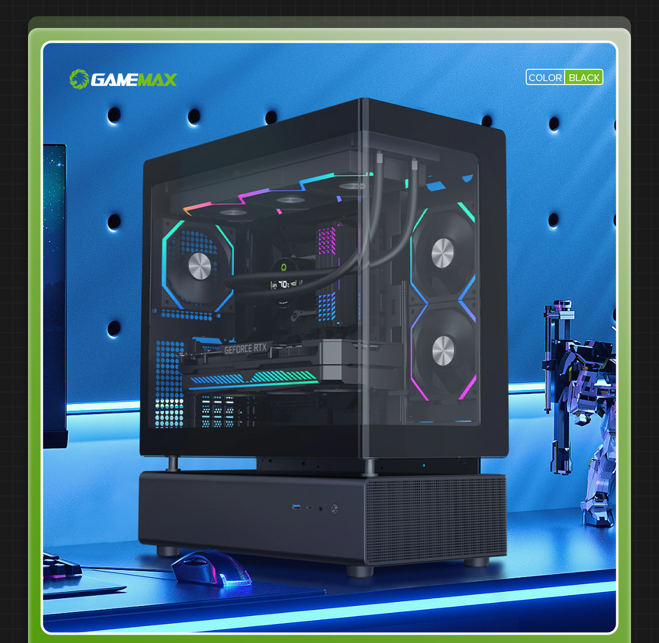 Gamemax N80 BK Gaming PC Case-270° FULL VIEW TEMPERED GLASS DESIGN