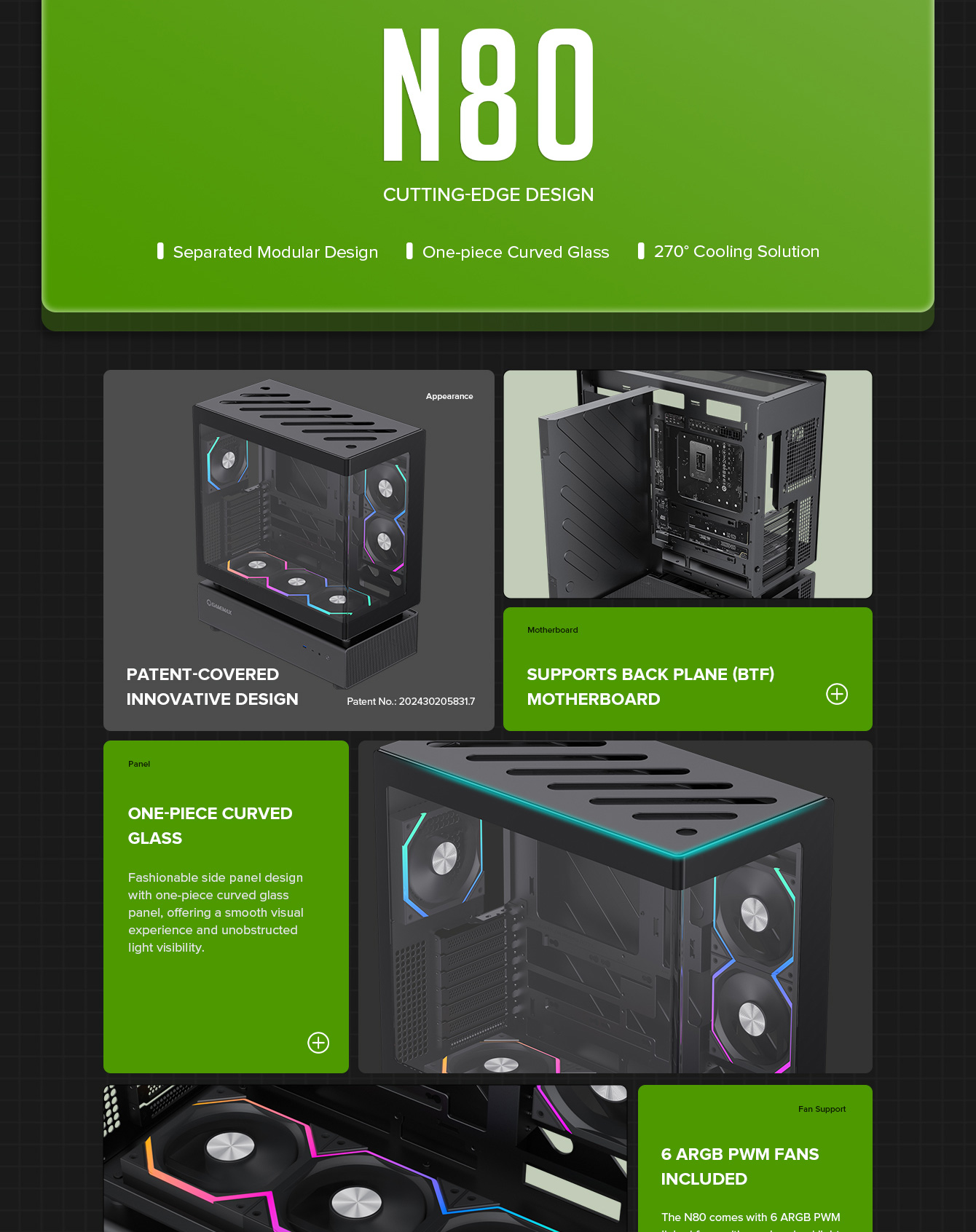 Gamemax N80 BK Gaming PC Case-270° FULL VIEW TEMPERED GLASS DESIGN