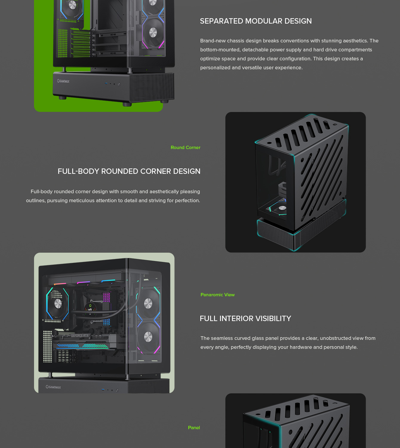 Gamemax N80 BK Gaming PC Case-270° FULL VIEW TEMPERED GLASS DESIGN