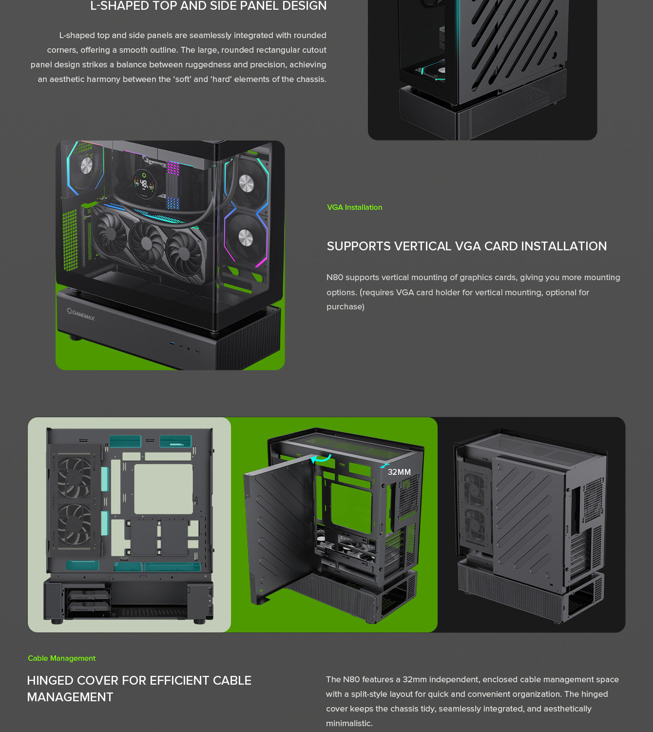 Gamemax N80 BK Gaming PC Case-270° FULL VIEW TEMPERED GLASS DESIGN