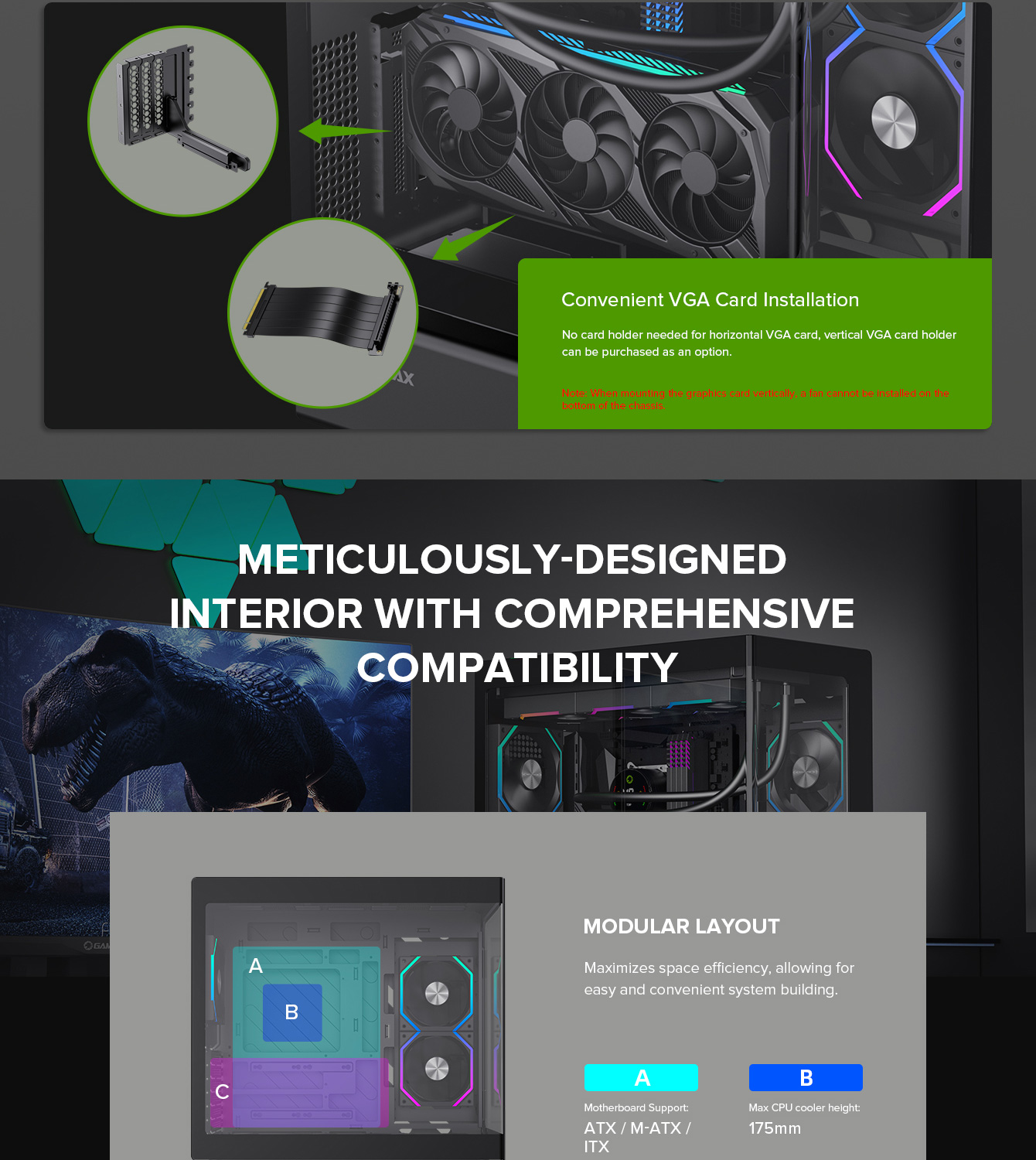 Gamemax N80 BK Gaming PC Case-270° FULL VIEW TEMPERED GLASS DESIGN