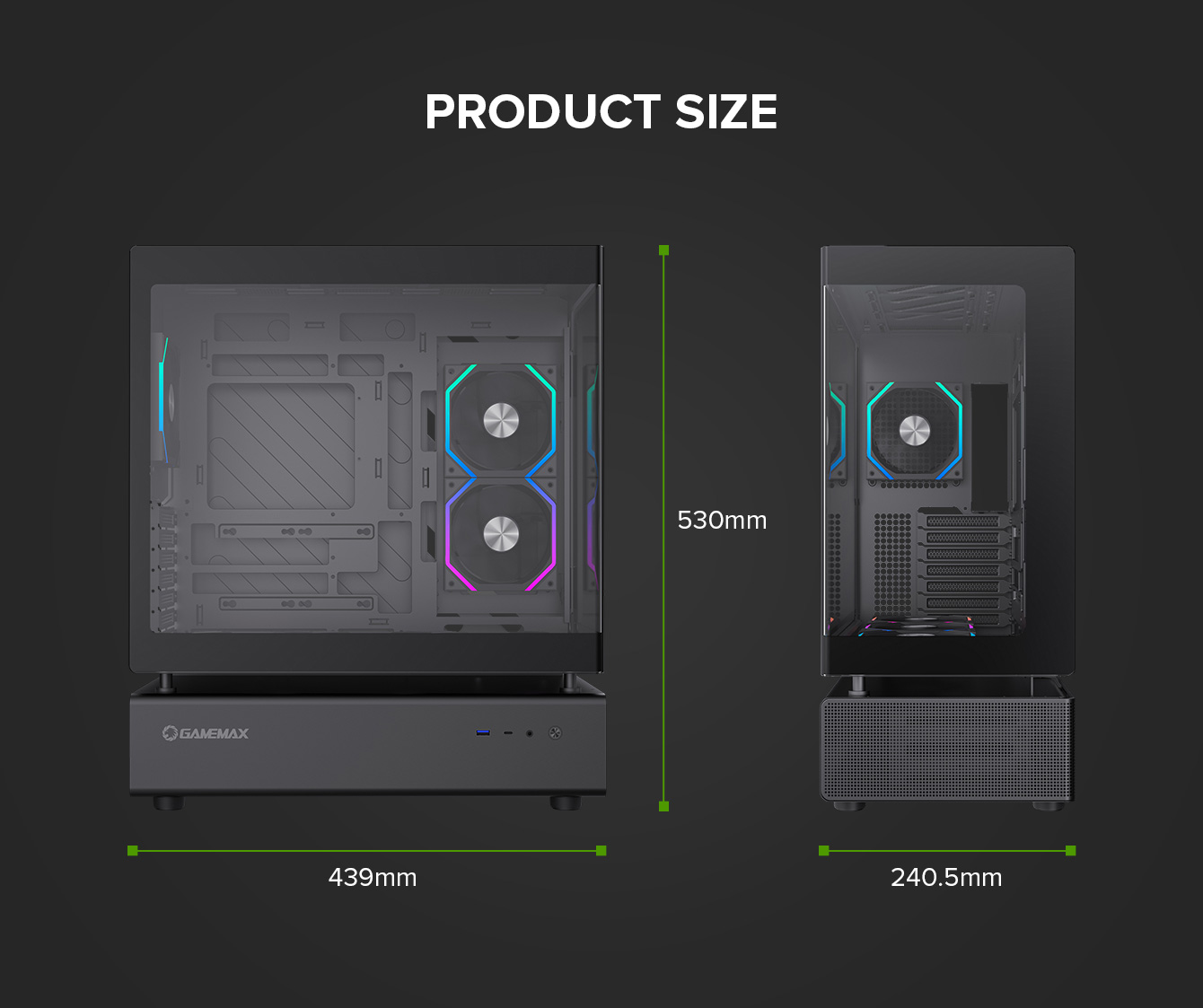Gamemax N80 BK Gaming PC Case-270° FULL VIEW TEMPERED GLASS DESIGN
