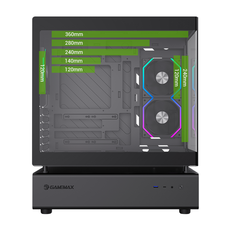 Gamemax N80 BK Gaming PC Case-270° FULL VIEW TEMPERED GLASS DESIGN