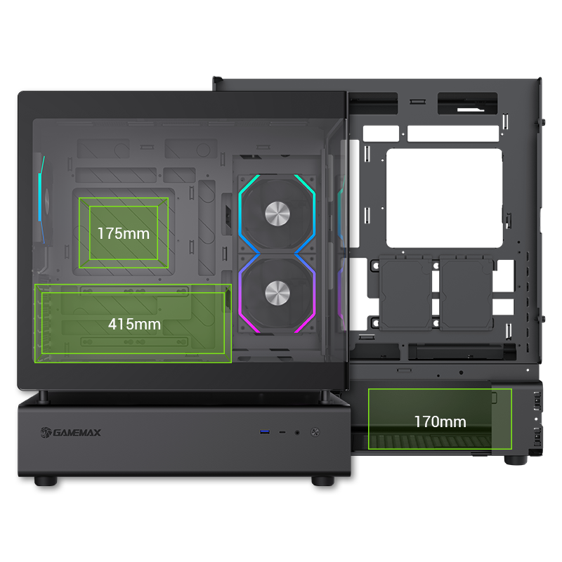 Gamemax N80 BK Gaming PC Case-270° FULL VIEW TEMPERED GLASS DESIGN