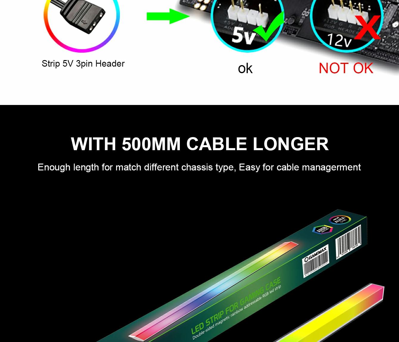 Double sided magnetic rainbow 5V addressable ARGB led strip