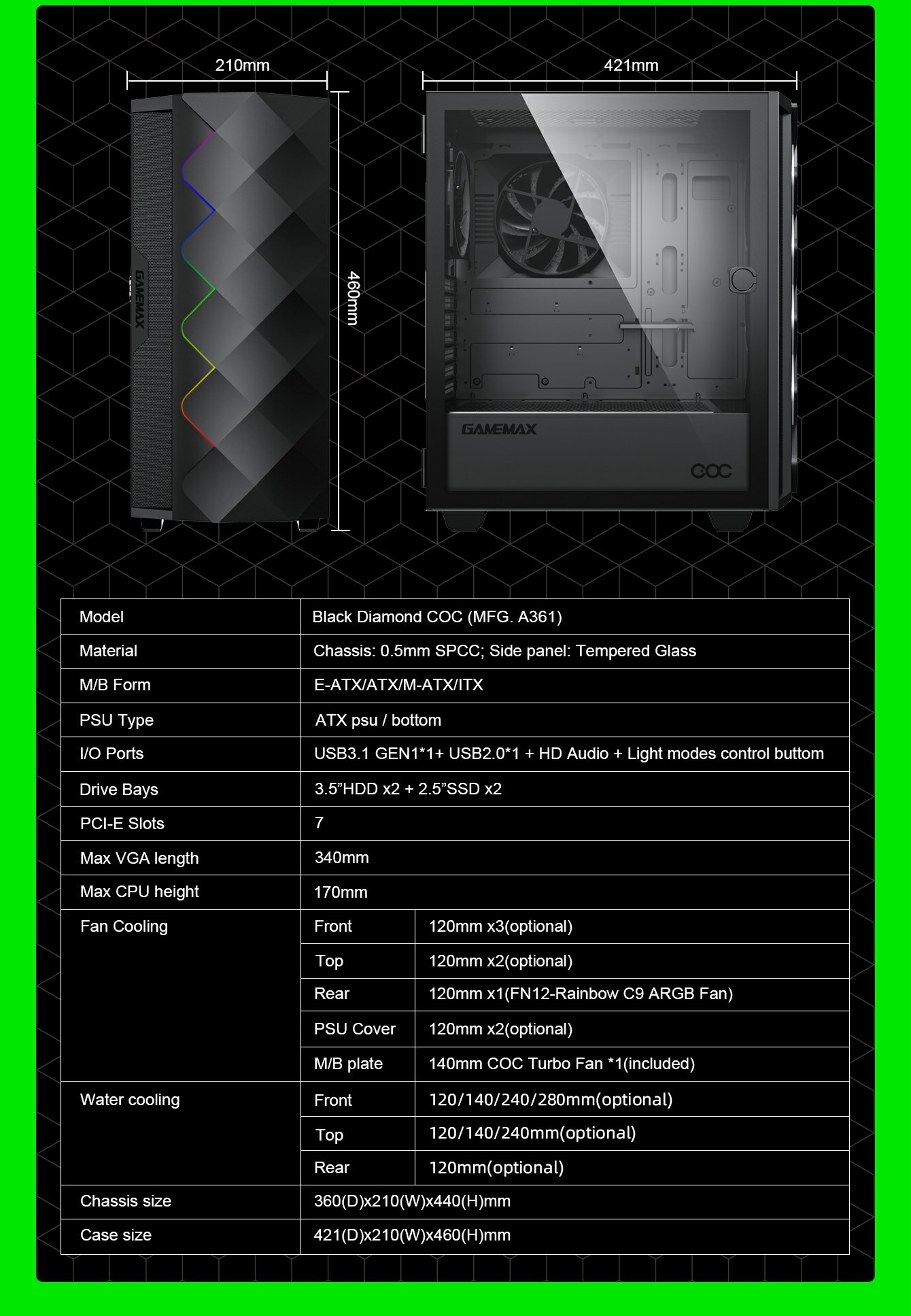 water cooled pc case | Diamond COC Mid-Tower Gaming case