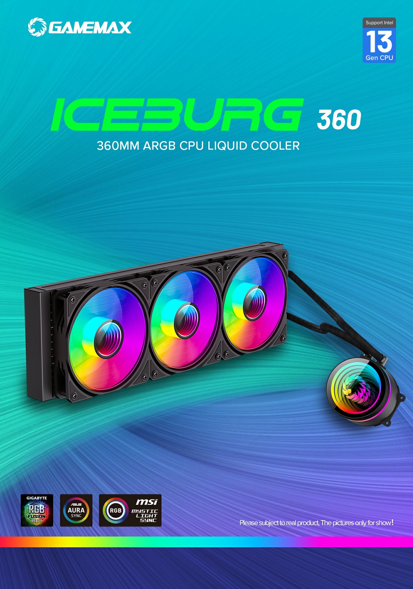 GameMax ICEBURG 360 Infinity Liquid CPU Cooler 360mm Addressable RGB ...
