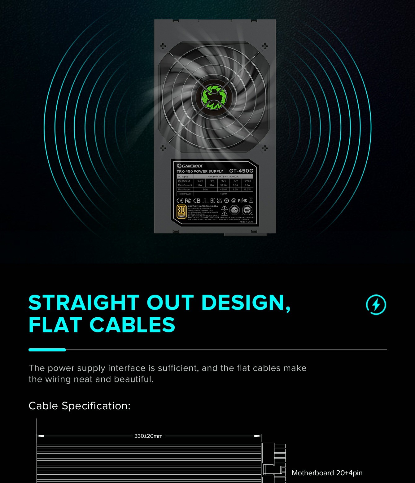 GT-450G-TFX PSU Gold Computer Power Supplies