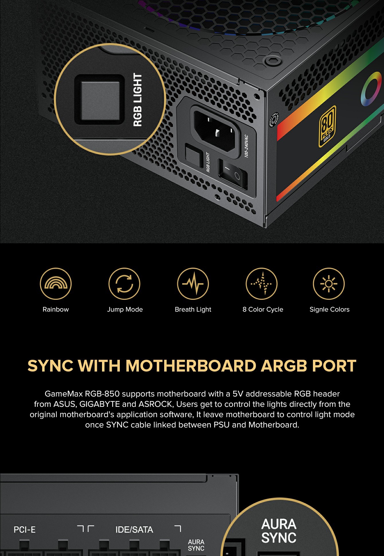 Power Supply RGB-850 PRO Fully Modular 80+ Gold Certified with RGB ...
