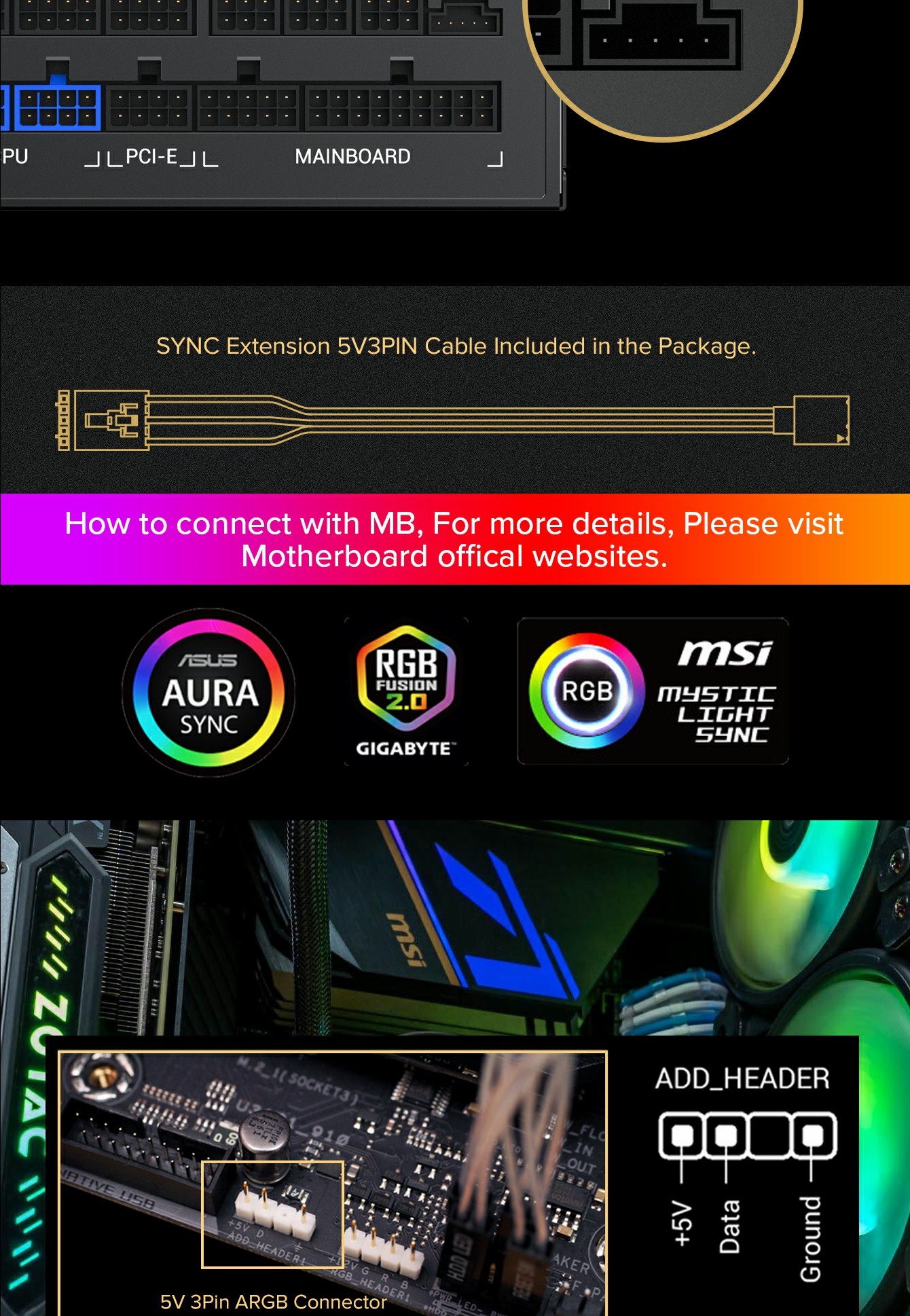 Power Supply RGB-850 PRO Fully Modular 80+ Gold Certified with RGB ...